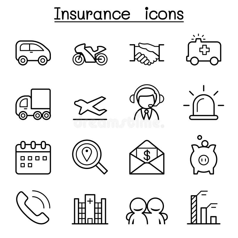 Insurance Icon Set in Thin Line Style Stock Vector - Illustration of ...
