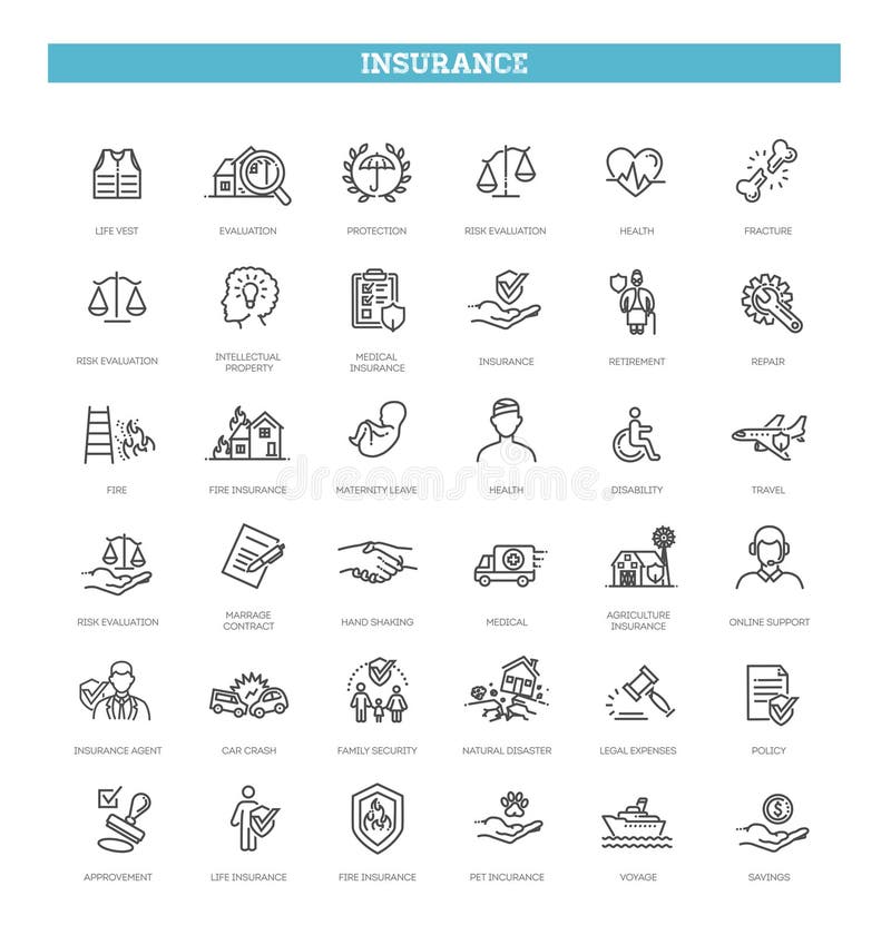 Insurance Icon Thin Line Set Support Services Stock Vector ...