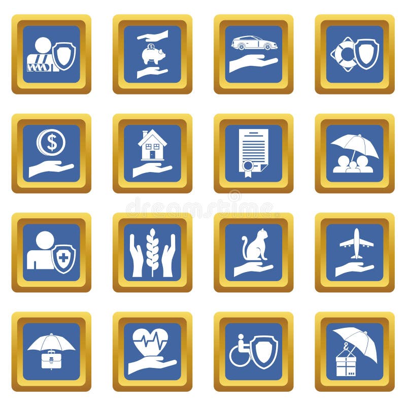 Insurance icons set blue stock vector. Illustration of heart - 98074012