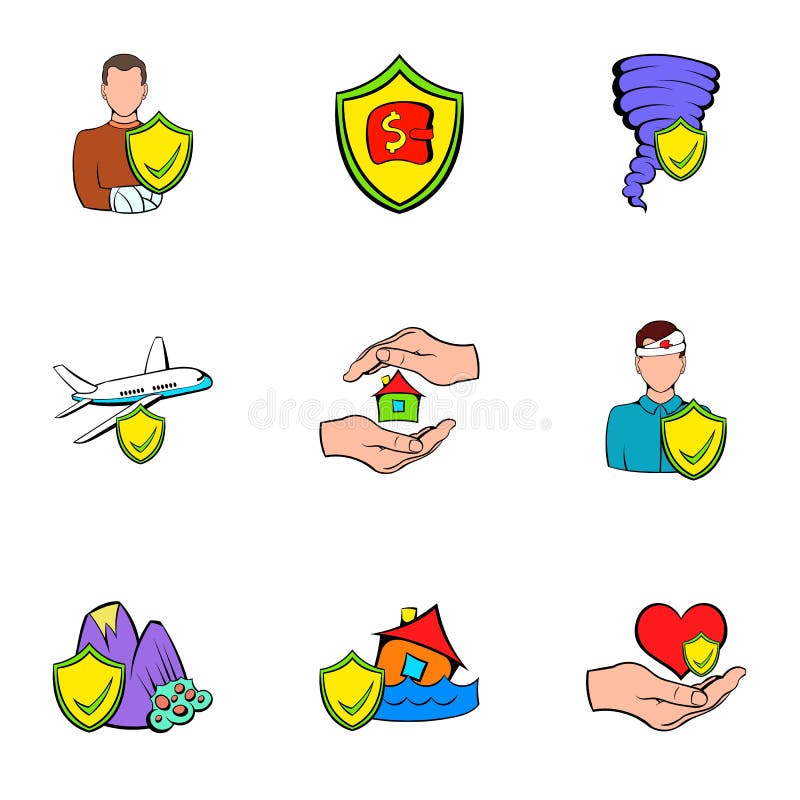 Insurance Icons Set, Cartoon Style Stock Vector - Illustration of ...
