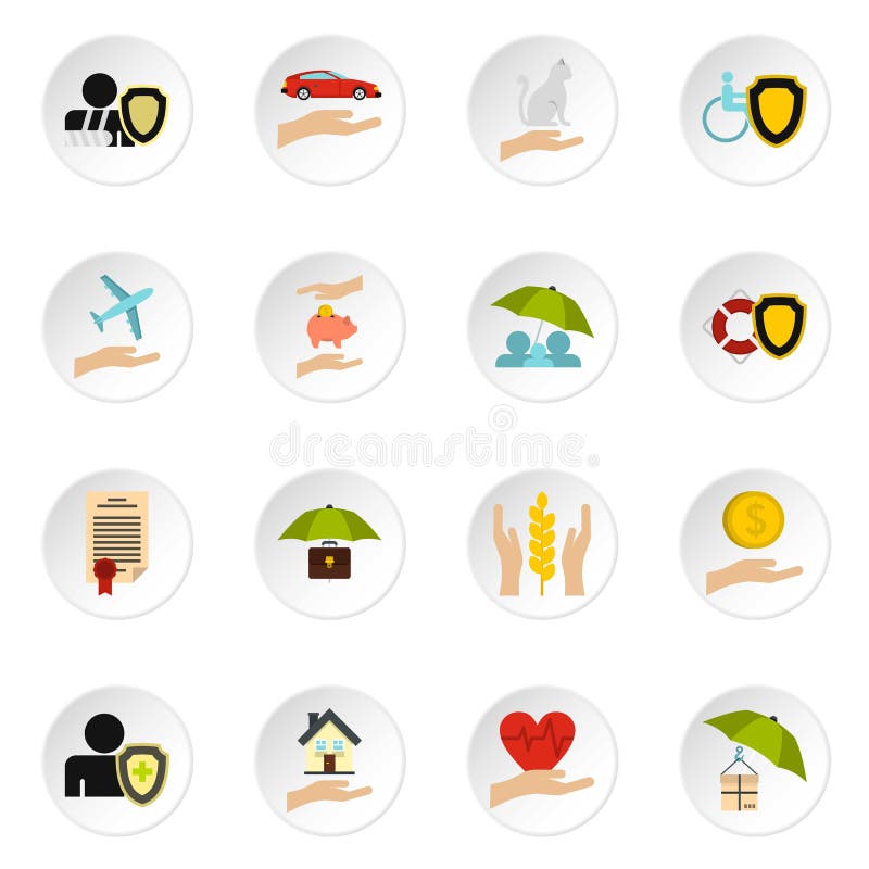 Insurance Icons Set, Flat Style Stock Vector - Illustration of damage ...
