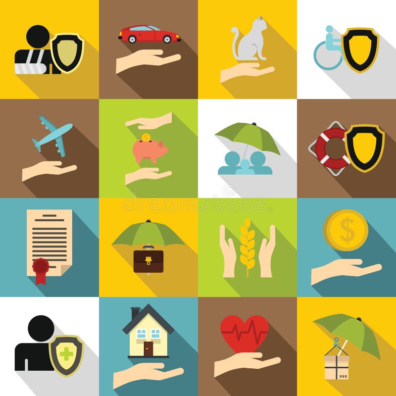 Insurance Icons Set, Flat Style Stock Vector - Illustration of house ...
