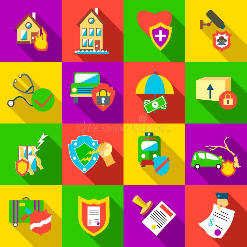Insurance Icons Set, Flat Style Stock Vector - Illustration of money ...