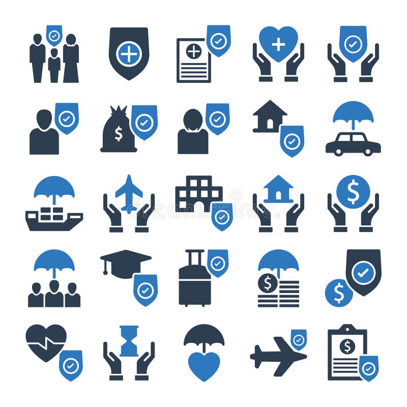 Insurance Icons Set stock vector. Illustration of business - 374136403
