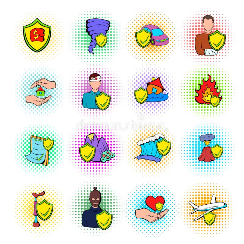 Insurance Icons Set, Pop-art Style Stock Vector - Illustration of ...