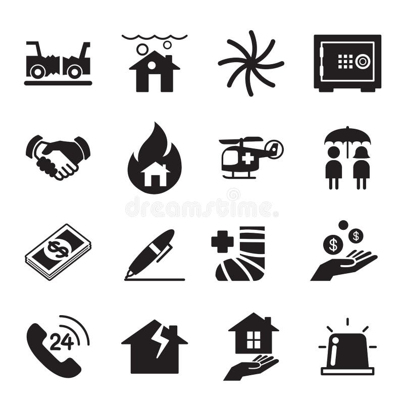 Insurance Icons Set in Flat Style with Long Shadow Stock Vector ...