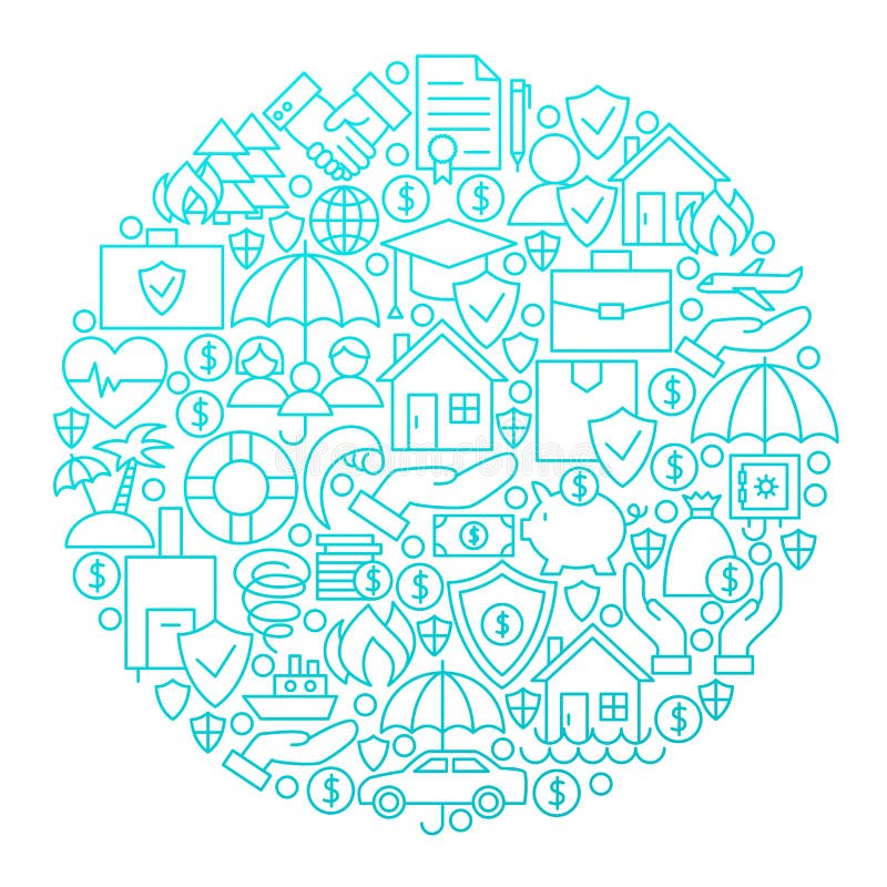 Insurance Line Art Design Icons Big Set Stock Vector - Illustration of ...
