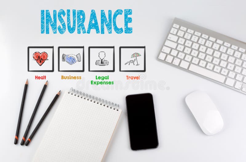 Insurance. Office Desk with a Computer Keyboard and Color Pages Stock ...