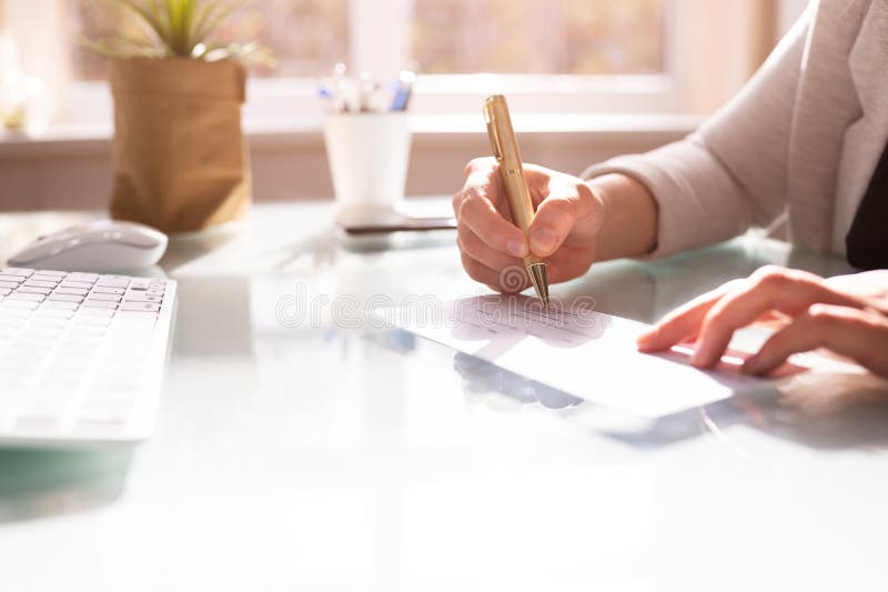 Insurance Paycheck. Payroll Check Stock Image - Image of hand, cheque ...