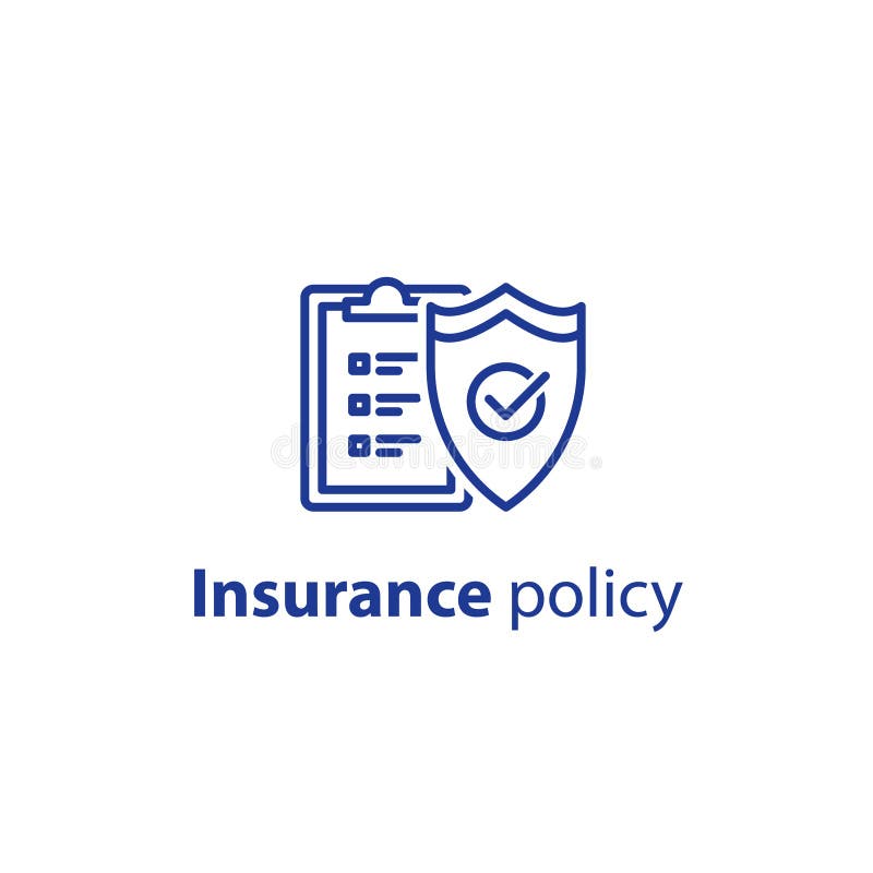 Insurance Services, Check Board and Shield, Vector Stroke Icon Stock ...