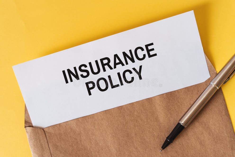 Insurance Policy Document on White Paper Inside an Envelope on Red ...