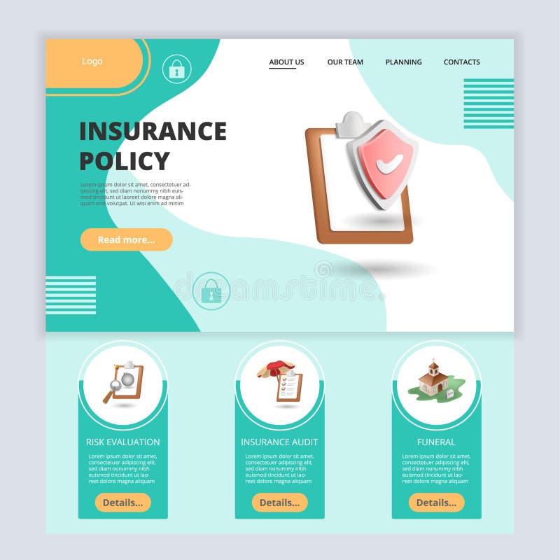 Insurance Policy Flat Landing Page Website Template. Risk Evaluation ...