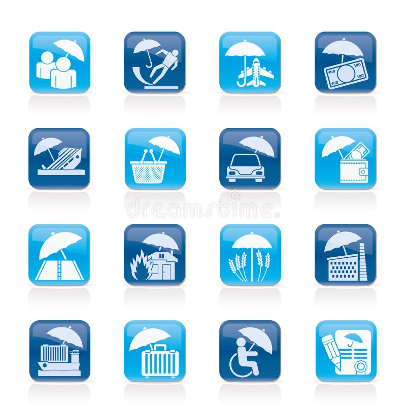 Insurance, Risk and Business Icons Stock Vector - Illustration of ...
