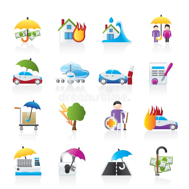Home and House Insurance and Risk Icons Stock Vector - Illustration of ...