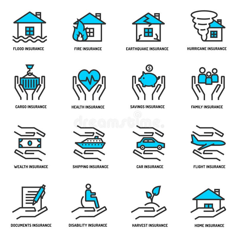 Insurance Service Outline Icons Stock Vector - Illustration of insured ...
