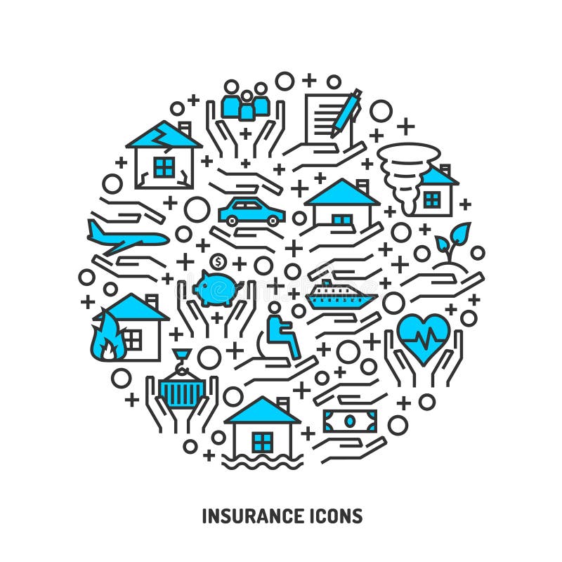 Insurance Service Outline Icons Set Stock Vector - Illustration of ...
