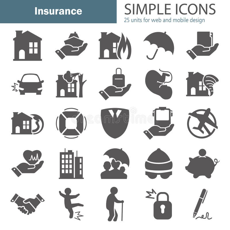 Insurance Service Simple Icons Set Stock Vector - Illustration of ...