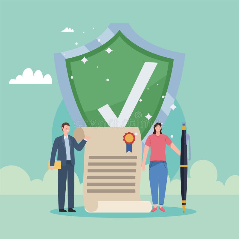 Insurance with Shield and Policy Stock Vector - Illustration of shield ...