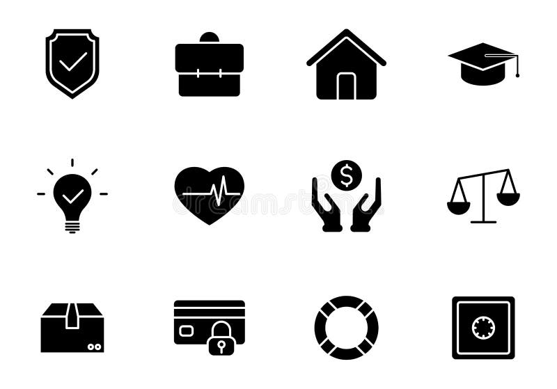 Insurance Silhouette Vector Icons Isolated on White Stock Illustration ...