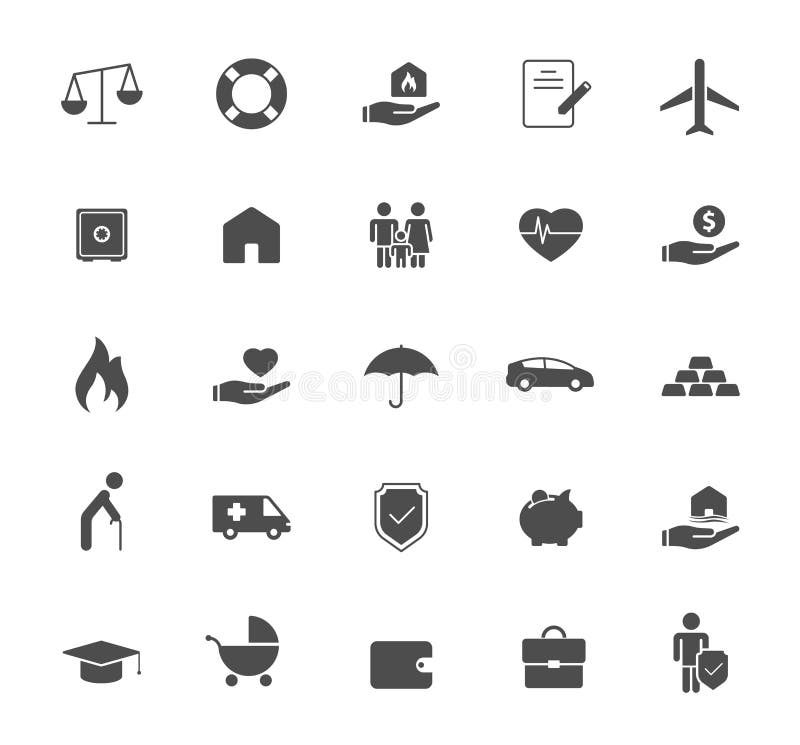 Insurance Silhouette Vector Icons Isolated on White Stock Vector ...