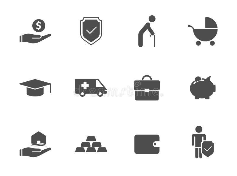 Insurance Silhouette Vector Icons Isolated on White Stock Vector ...