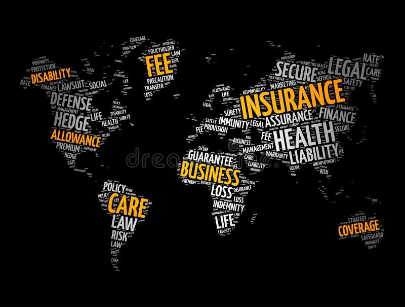 Insurance Word Cloud in Shape of World Map, Concept Background Stock ...