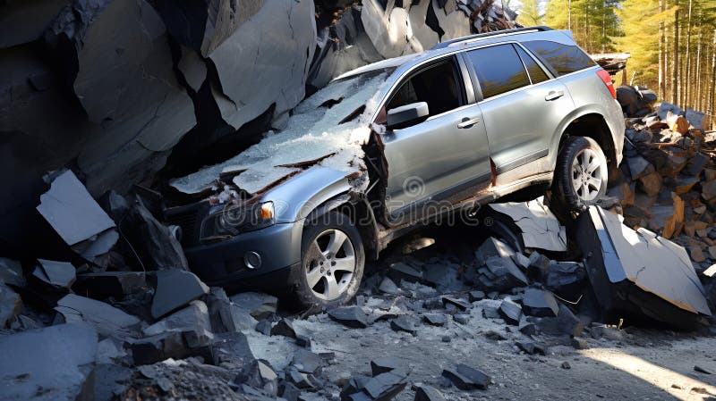 Insured Event, Rockfall Damage To the Car Stock Illustration ...