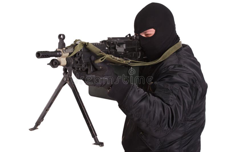 Insurgent in Black Uniform and Mask with Machine Gun Stock Image ...