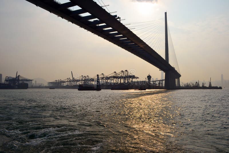 Insustrial Cargo Port with Cranes in Operating Mode Stock Image - Image ...