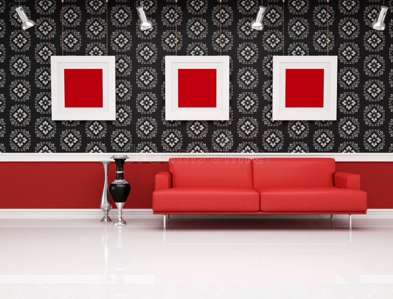 Intérieur Classique Avec Le Divan Rouge Moderne Illustration Stock ...