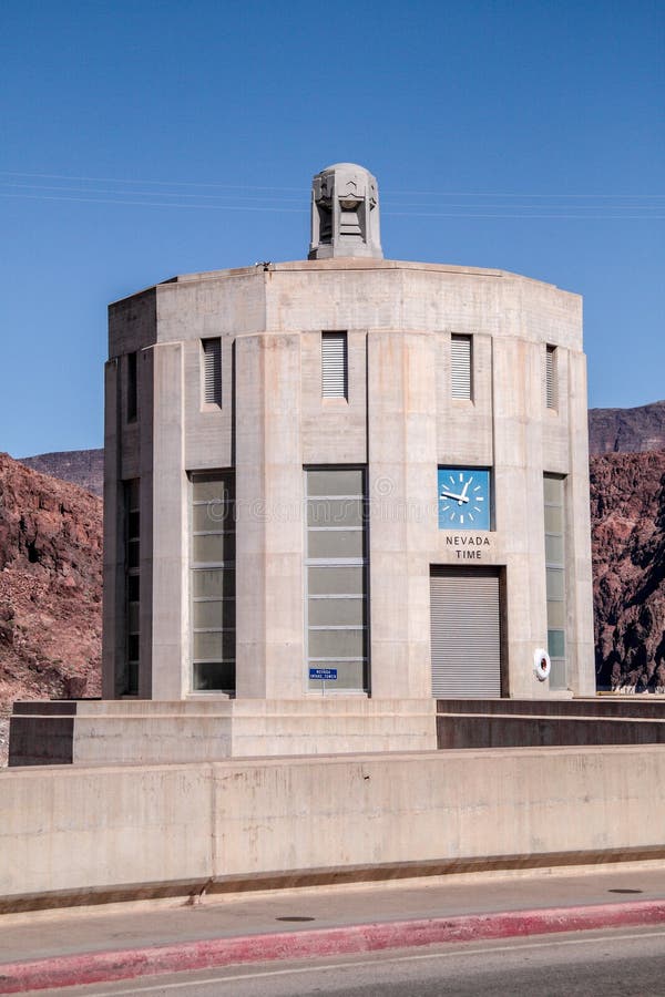 Intake Tower of Hoover Dam with Utah Time Clock Editorial Stock Photo ...
