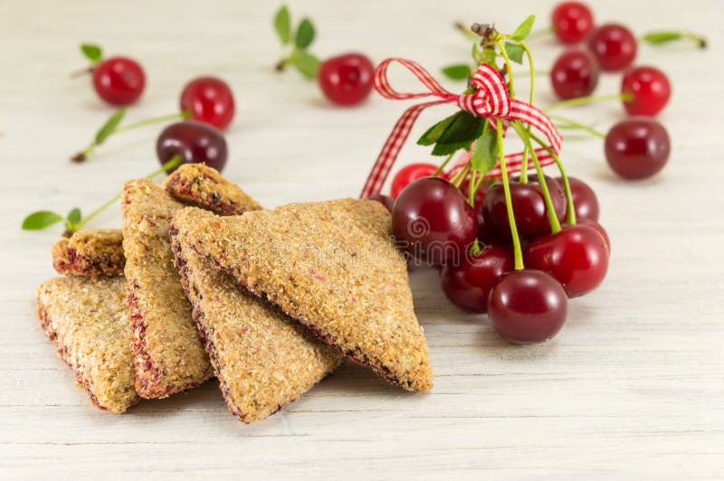 Integral Cookies with Cherries Stock Photo - Image of biscuit ...