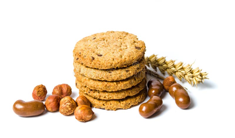 Integral Cookies with Hazelnuts on White Stock Image - Image of ...