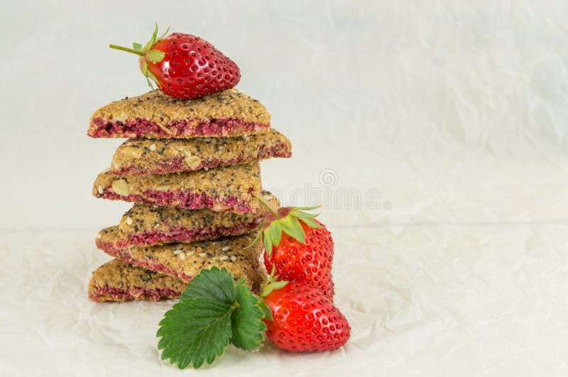 Integral Cookies with Strawberry and Seeds Stock Photo - Image of ...