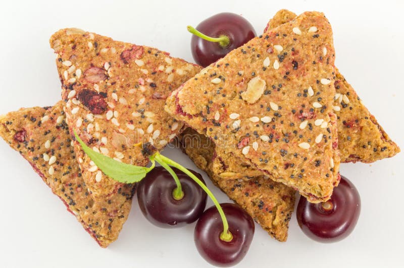 Integral Fruit Biscuits with Fresh Cherries Stock Image - Image of ...