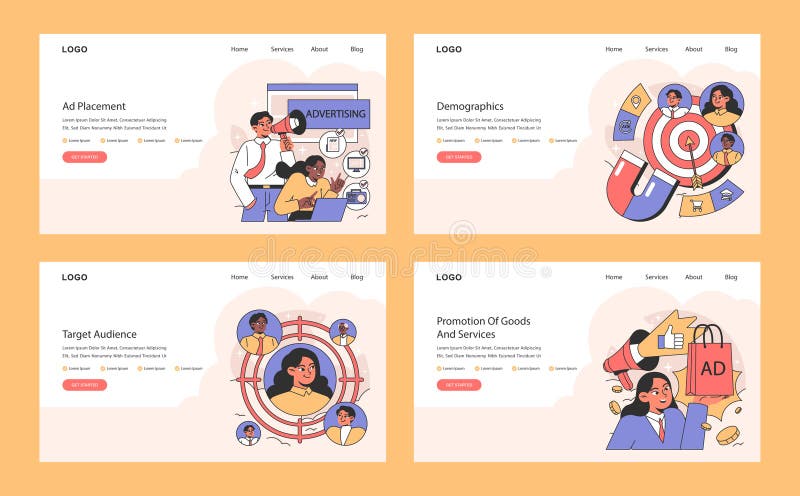 Integrated Advertising Services Set. Flat Vector Illustration. Stock ...