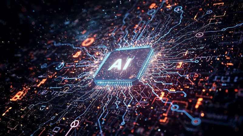 Integrated AI Chip on a Glowing Electronic Circuit Board Stock Footage ...