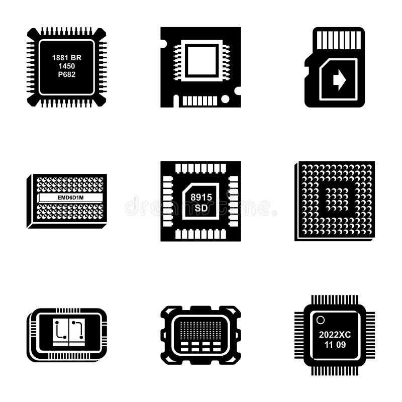 Integrated Circuit Icons Set, Simple Style Stock Vector - Illustration ...