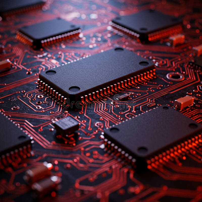 Integrated Circuits on a Motherboard, Featuring Black Microchips on a ...