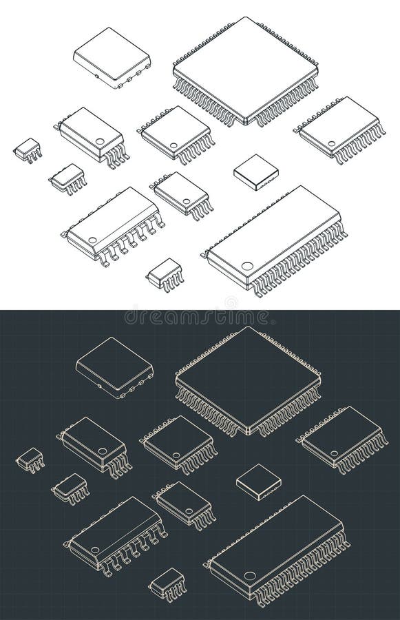 Integrated Circuits Packages Surface Mount Isometric Blueprints Stock ...