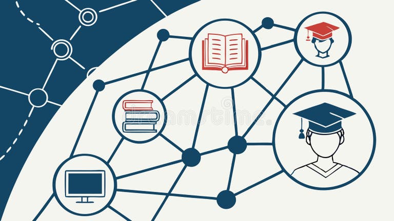 Integrated Learning System: Books, Tech Academic Network, Vector Design ...