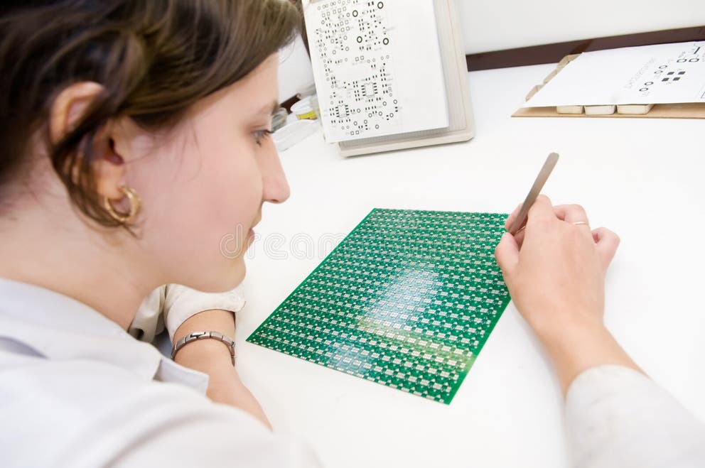 Integrated Microcircuit Chip Worker Stock Image - Image of microcircuit ...