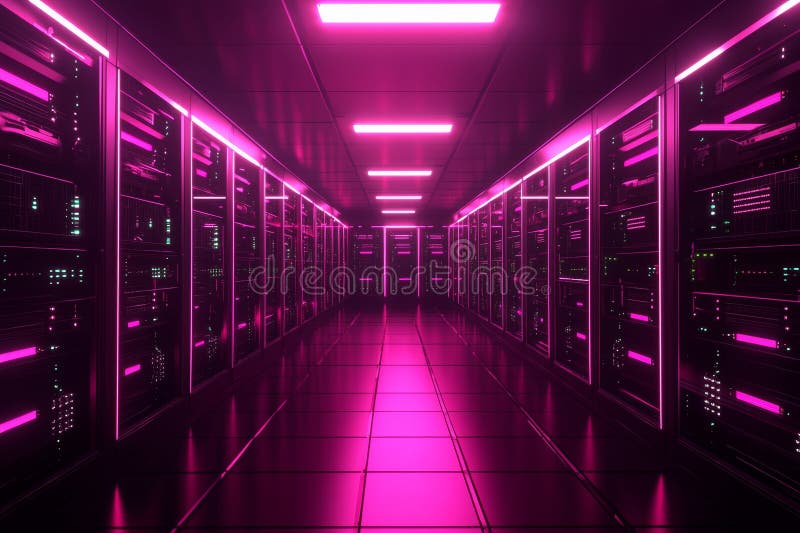 Integrated Neon-lit Data Center with Endless Servers and Reflective ...