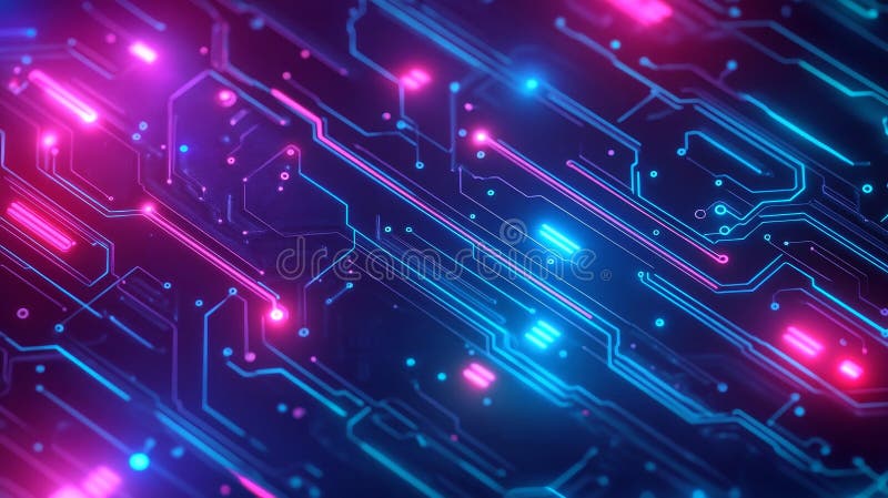 An Integrated Network of Purple, Violet, and Blue Neon Lights. Circuit ...
