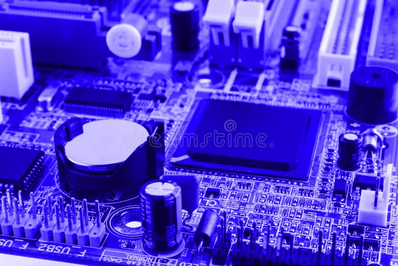 Integrated Semiconductor Microchip on Blue Circuit Board Representative ...