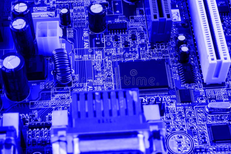 Microchip on Blue Circuit Board Stock Photo - Image of hardware, board ...