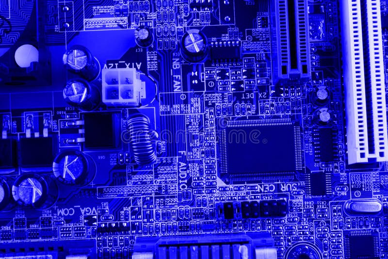 Microchip on Blue Circuit Board Stock Photo - Image of hardware, board ...