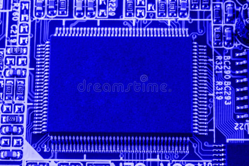 Integrated Semiconductor Microchip Microprocessor on Blue Circuit Board ...