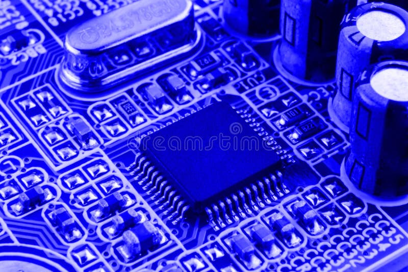 Microchip on Blue Circuit Board Stock Photo - Image of hardware, board ...