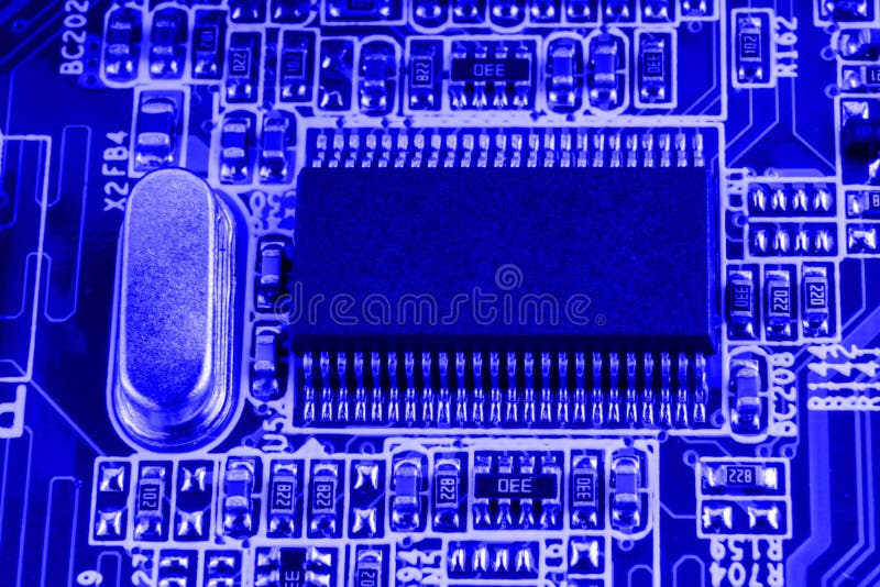 Microchip on Blue Circuit Board Stock Photo - Image of hardware, board ...